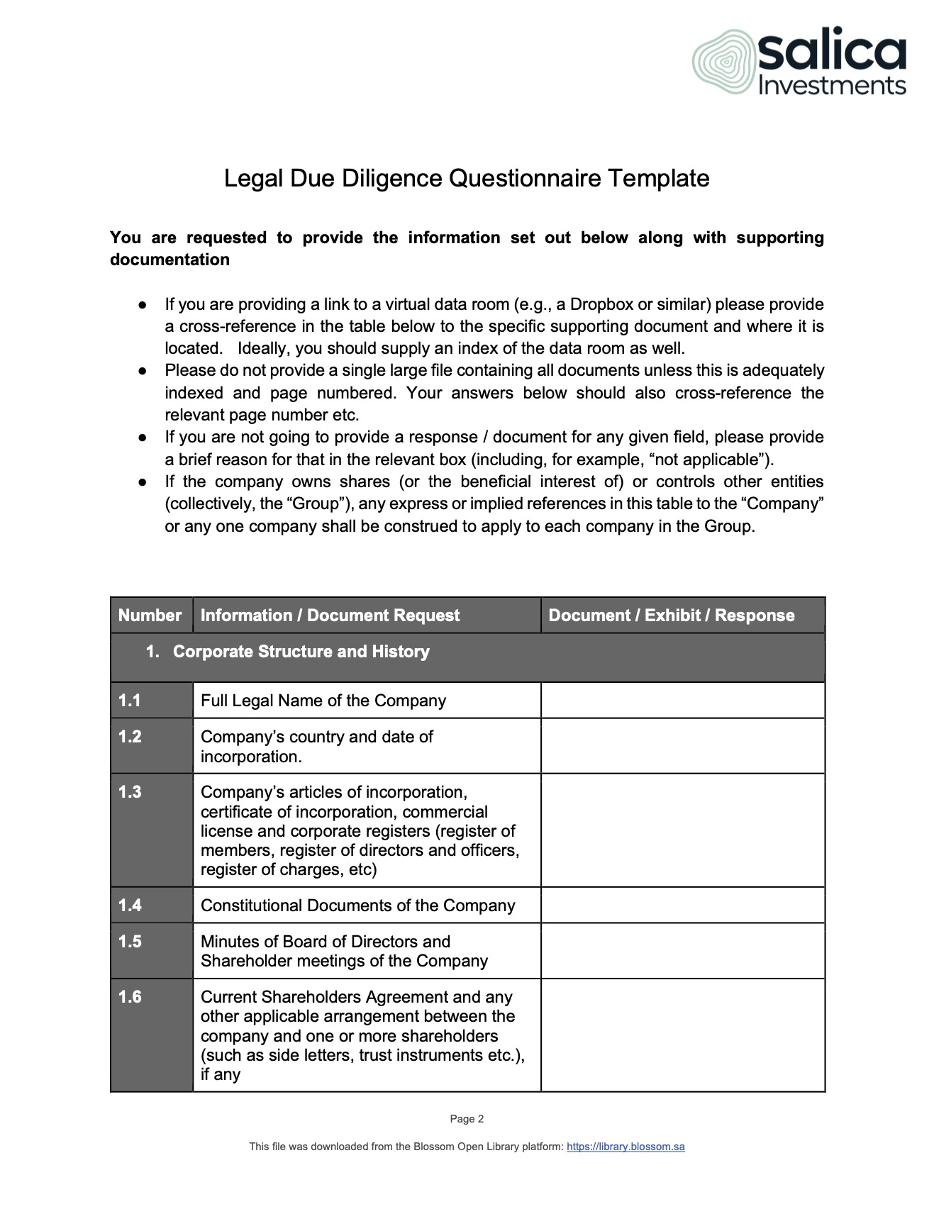 Legal Due Diligence Questionnaire | Legal Documents's Document